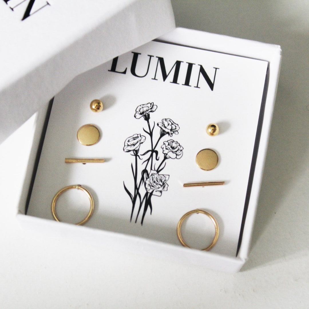 Mismatch Earring Set - Gold Filled Studs - Gold Earring Set - Stud ...