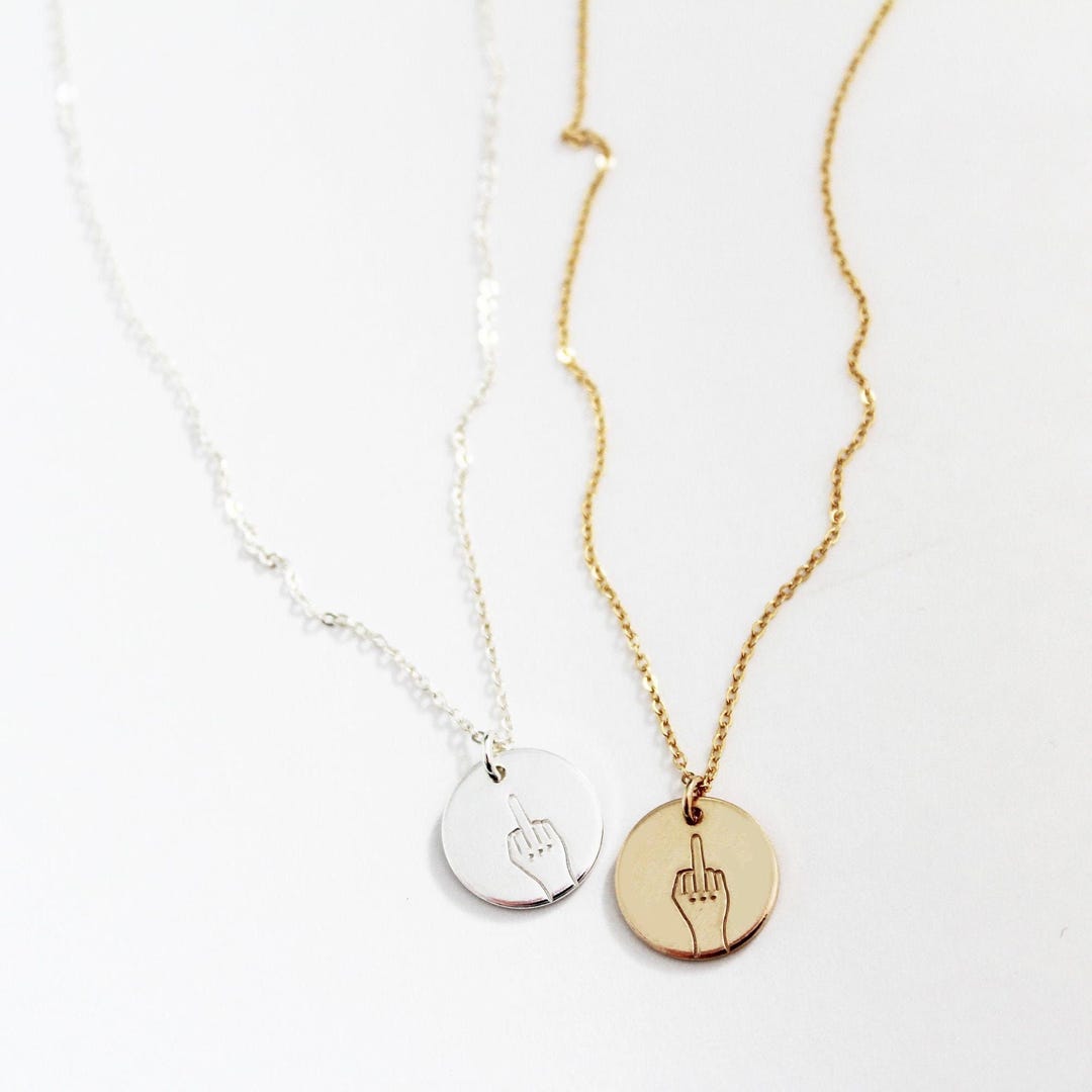 Middle Finger Necklace, Hand Gesture Necklace, 14k Gold Filled Necklace ...