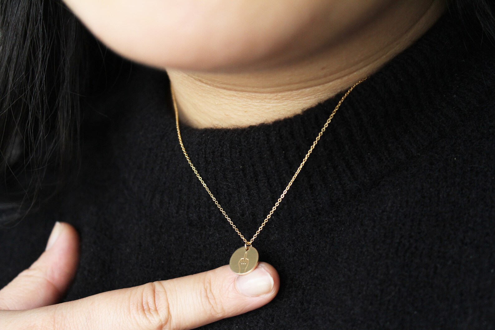 Middle Finger Necklace Hand Gesture Necklace 14k Gold Filled | Etsy