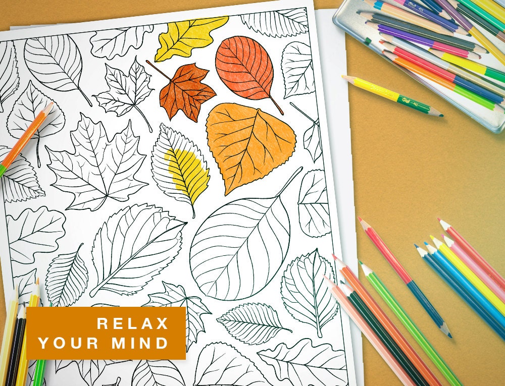 Printable Coloring Book Page - Fall Leaves Edition - Etsy