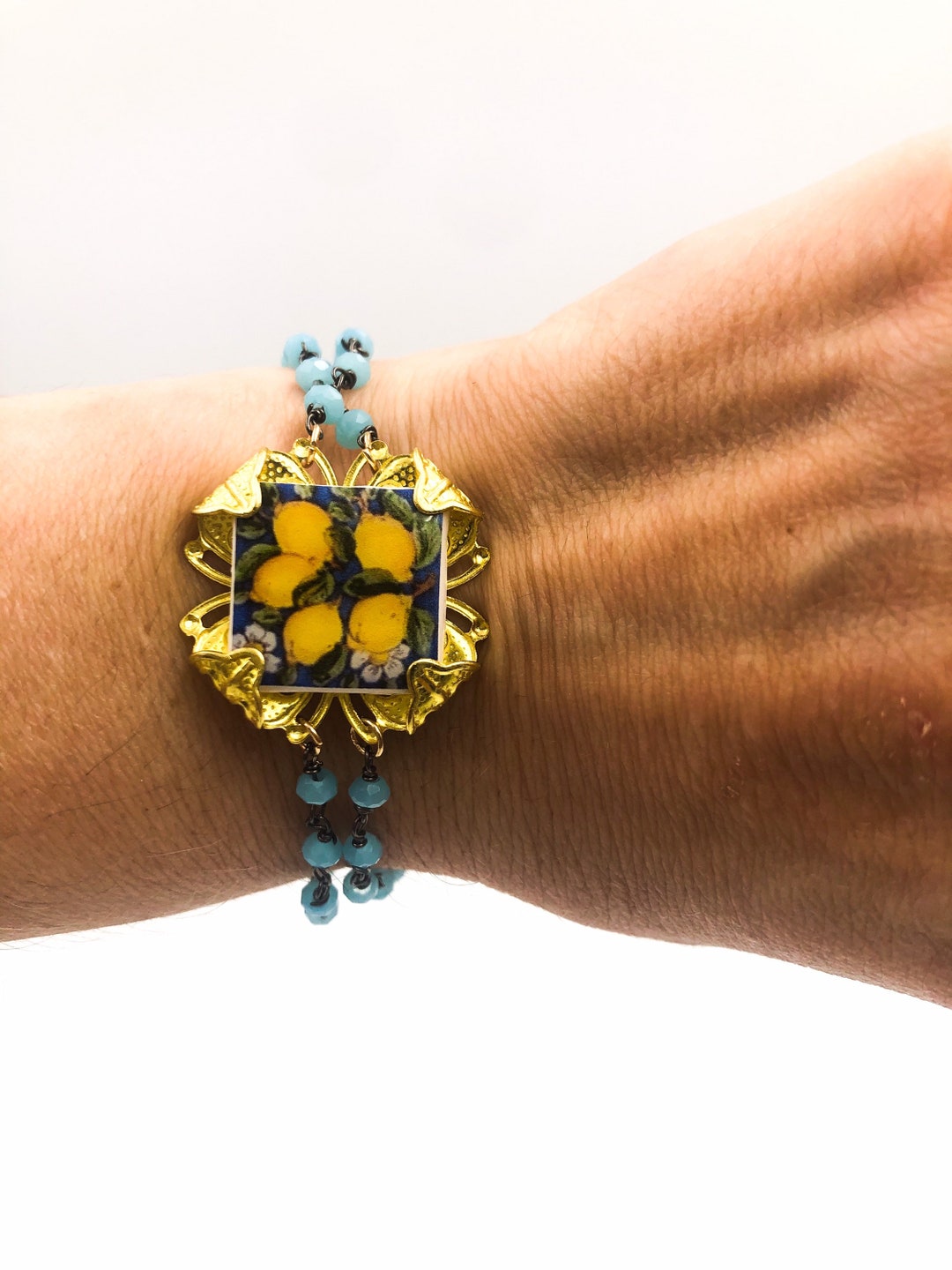 Tile Bracelet, Sicilian Bracelet, Lemon Tile Bracelet, Lemon Majolica ...