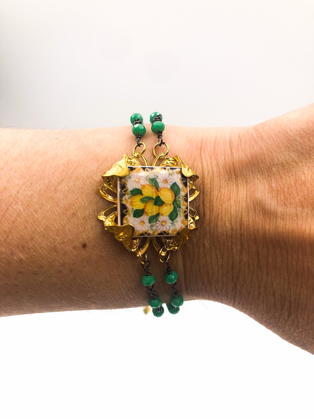 Tile Bracelet, Sicilian Bracelet, Lemon Tile Bracelet, Lemon Majolica ...