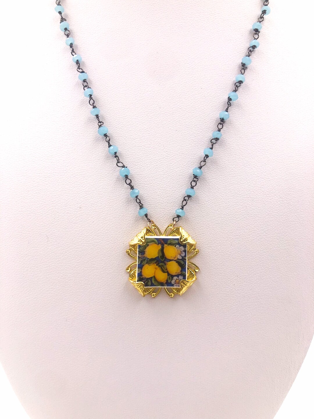 Tile Choker, Sicilian Necklace, Minimal Tile Necklace, Sicilian Pendant ...