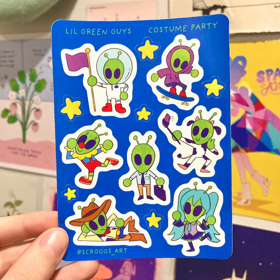 Lil Green Guys - Costume Party Sticker Set - Etsy