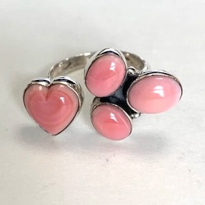 Pink Conch Shell Heart Ring Sizes 7,8,10. Sterling Silver, Handmade Ring, This Ring Can Adjust ...