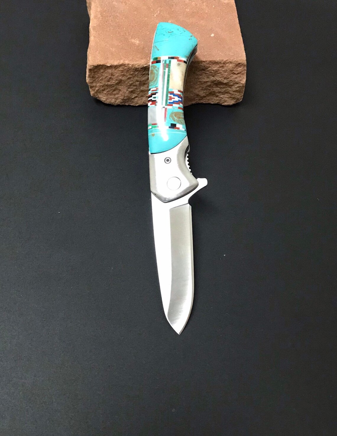 Single Blade Clip Pocket Knife With Multicolor Inlay & - Etsy