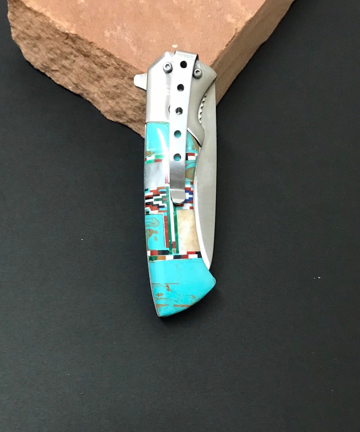 Single Blade Clip Pocket Knife With Multicolor Inlay & - Etsy