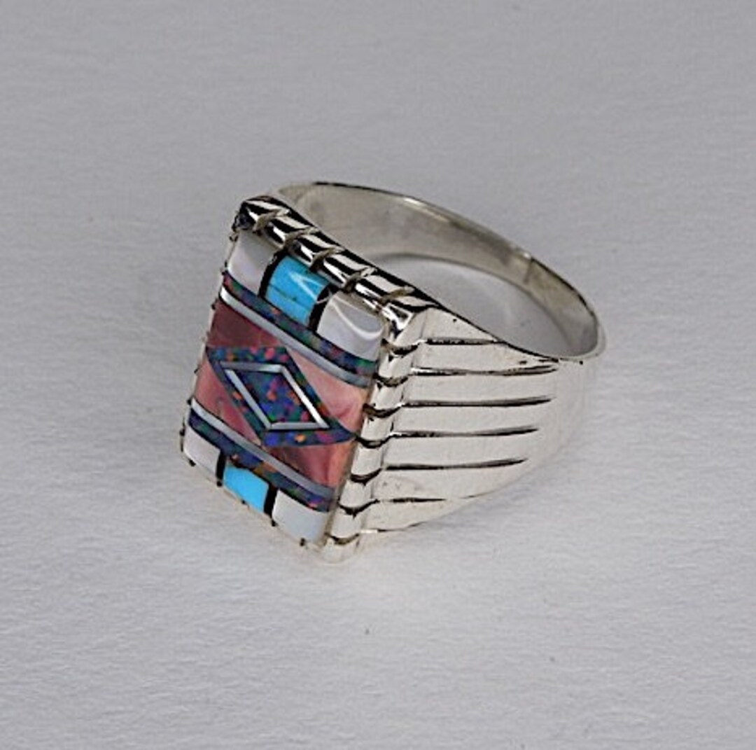 Multicolor Inlay Genuine 925 Sterling Silver Men's Ring Size 13.5 - Etsy