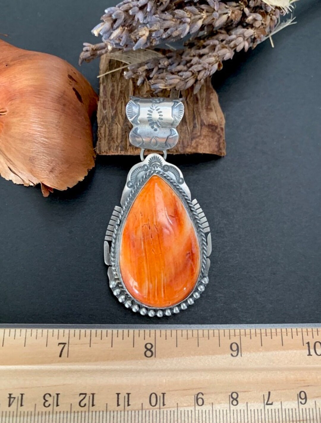 Navajo Made Large Spiny Oyster Sterling Silver Pendant Necklace ...