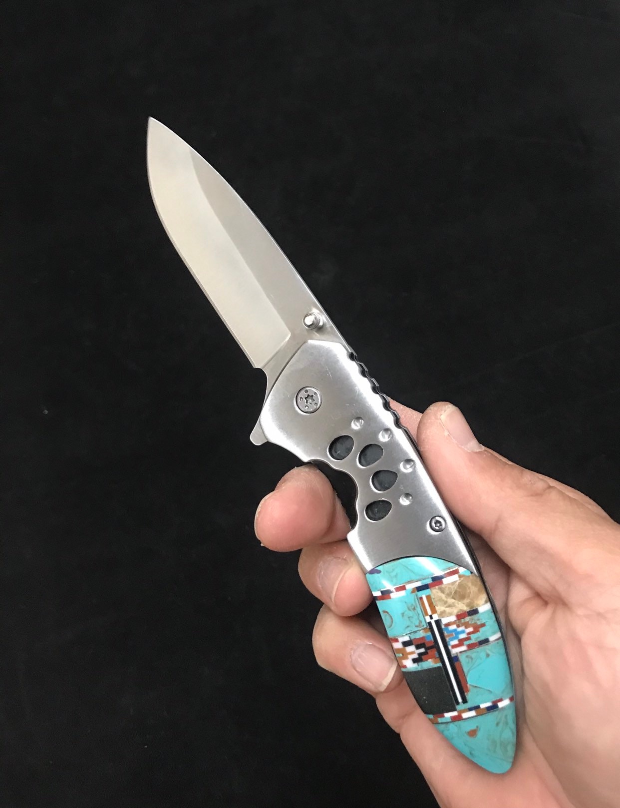 Single Blade Clip Pocket Knife with Multicolor Inlay & | Etsy