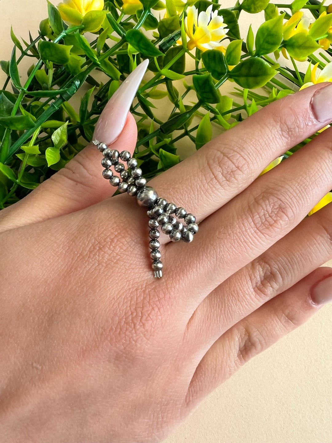 Handmade Sterling Silver Navajo Pearl Stretch Elastic Bow Ring - Etsy