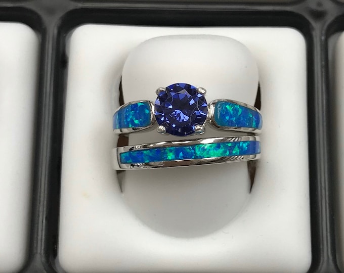 Tanzanite & Blue Fire Opal 925 Sterling Silver Engagement - Etsy
