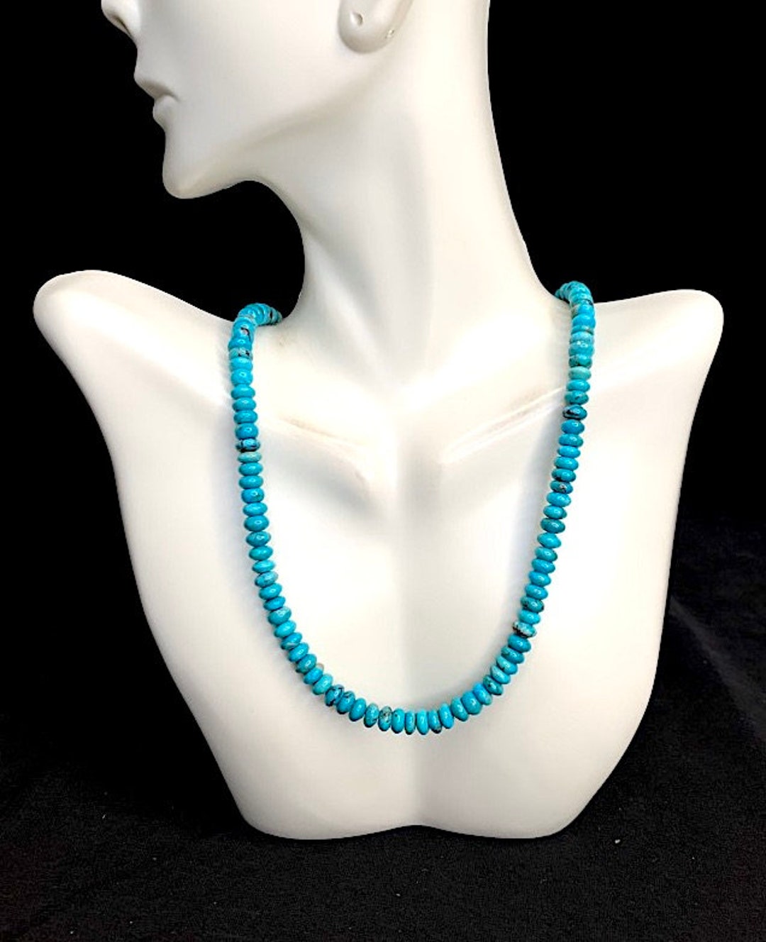 Natural 6mm Kingman Turquoise Rhondel Beads & 925 Strling Silver ...
