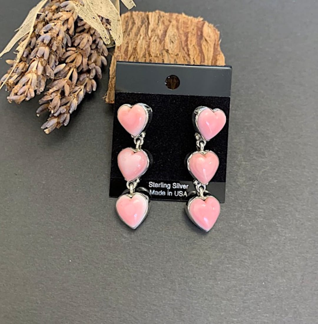 Heart Pink Conch Shell 925 Sterling Silver Dangle Earrings 1.5'' Long ...
