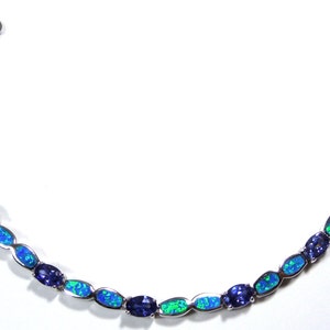 Tanzanite & Blue Fire Opal Inlay Genuine 925 Sterling Silver Link Tennis Bracelet 7-1/2'' - Etsy