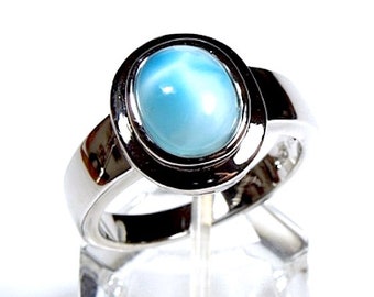 Genuine AAA Dominican Larimar & White Topaz 925 Sterling Silver Ring ...