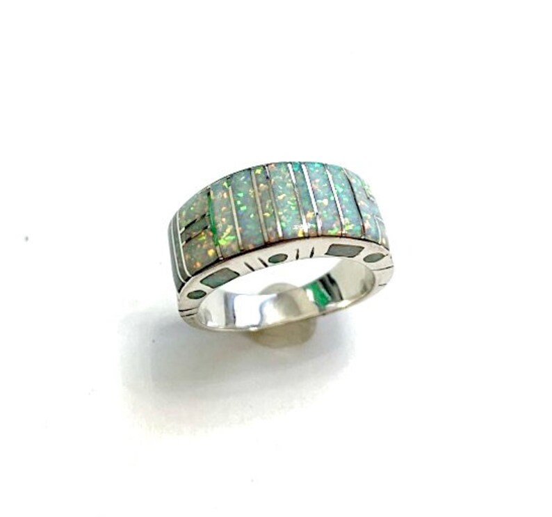 Handcrafted White Fire Opal Inlay Genuine 925 Sterling Silver - Etsy