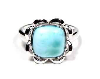 Genuine AAA Dominican Larimar & White Topaz 925 Sterling Silver Ring ...