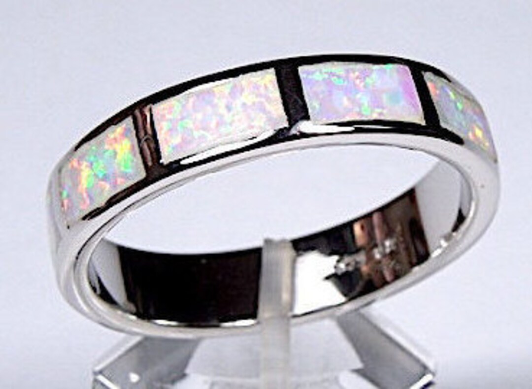 White Fire Opal Inlay Men's, Women's Ring Size 6-12. Sterling Silver ...