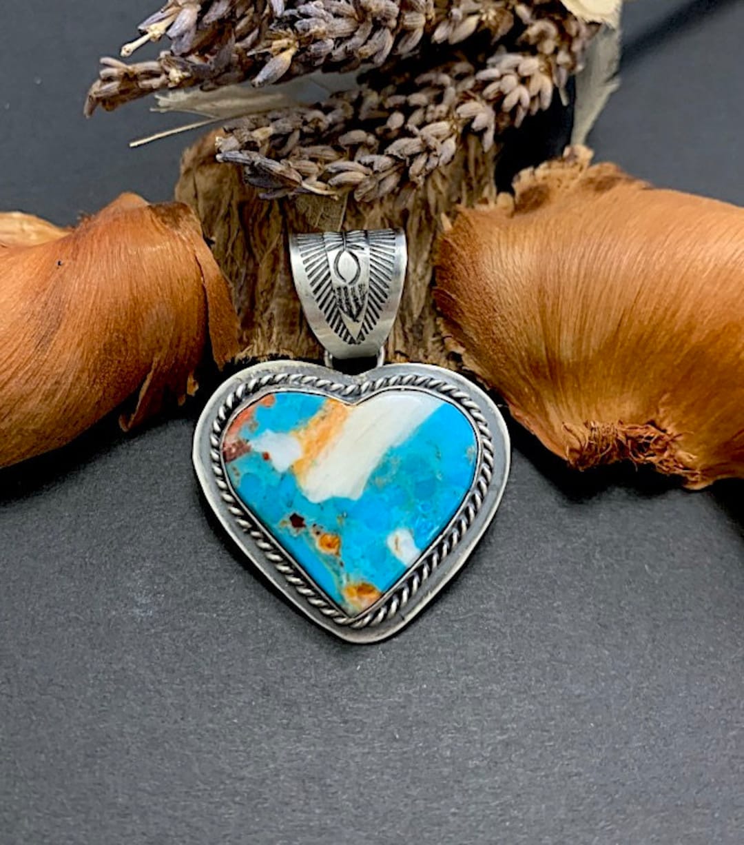 Turquoise, Spiny Oyster Heart Pendant Necklace, Sterling Silver, Chain ...