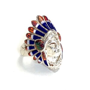 American Indian Chief Men's Ring Multicolor & Lapis Inlay 925 Silver ...