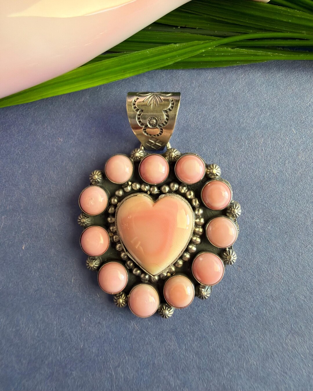 Handcrafted Pink Queen Conch Shell Sterling Silver Heart Pendant - Etsy