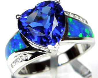 Tanzanite & Blue Fire Opal Inlay 925 Sterling Silver - Etsy