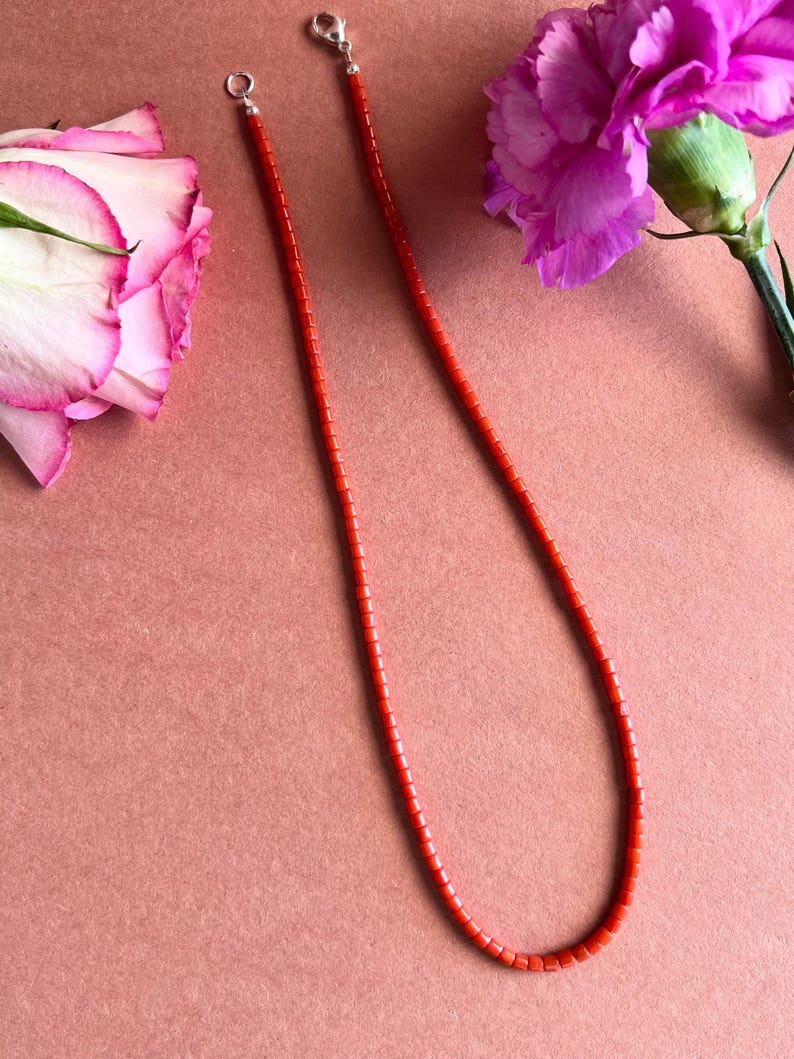 Natürliche echte Sea Bambus rote Koralle Sterling Silber Bead Halskette ...