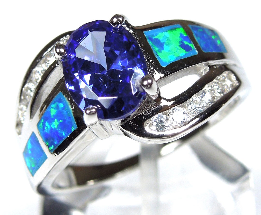 Tanzanite & Blue Fire Opal Inlay 925 Sterling Silver Ring Size 6 - 10 - Etsy
