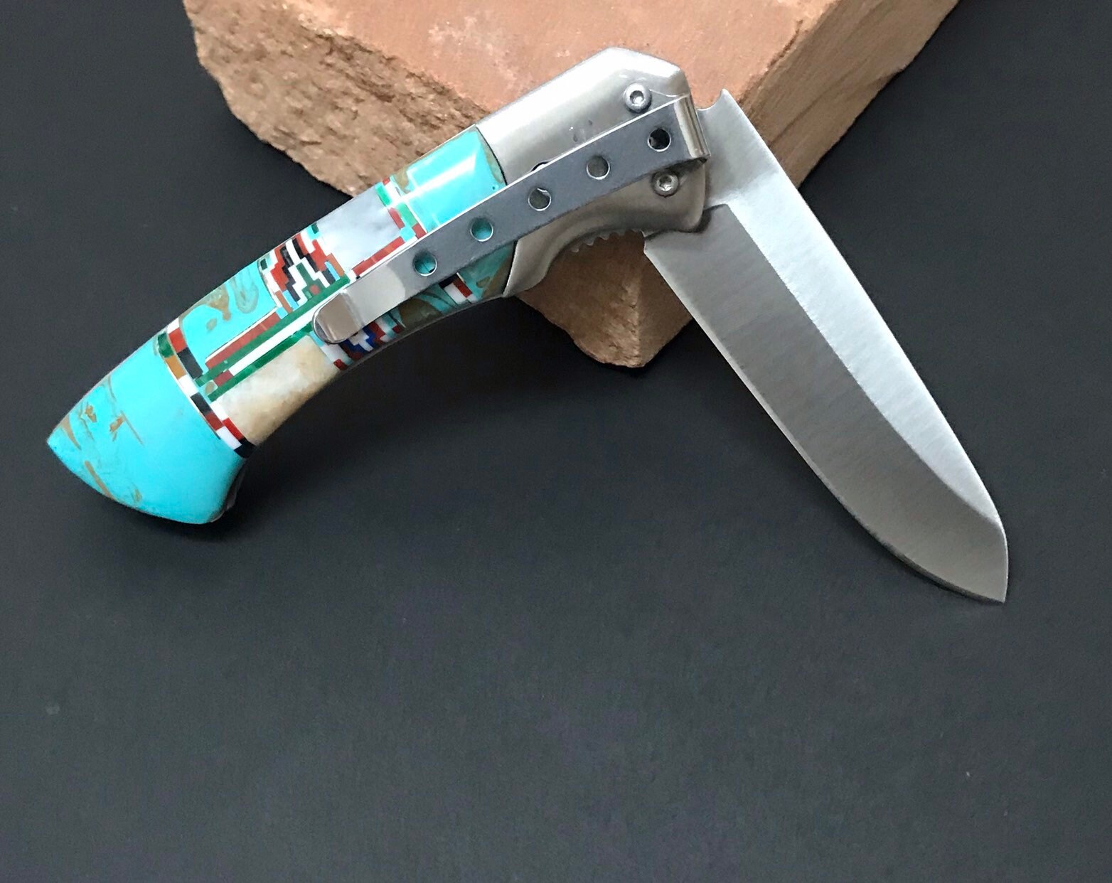 Single Blade Clip Pocket Knife With Multicolor Inlay & - Etsy