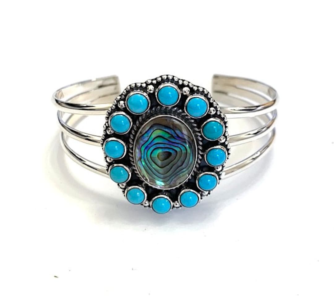 Sleeping Beauty Turquoise & Abalone Shell Cuff Bracelet, 925 Sterling ...