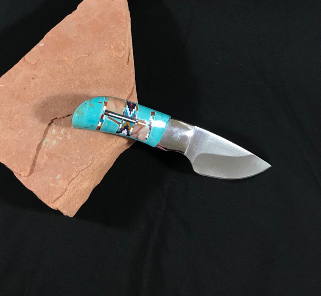 Multicolor & Turquoise Inlay Knife 6" Long, Southwest Style Knife. - Etsy