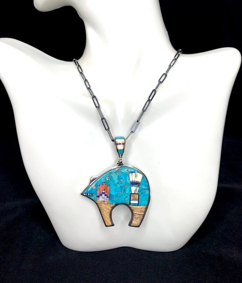 Large Reversible Inlay Bear Pendant Turquoise Onyx Solid - Etsy
