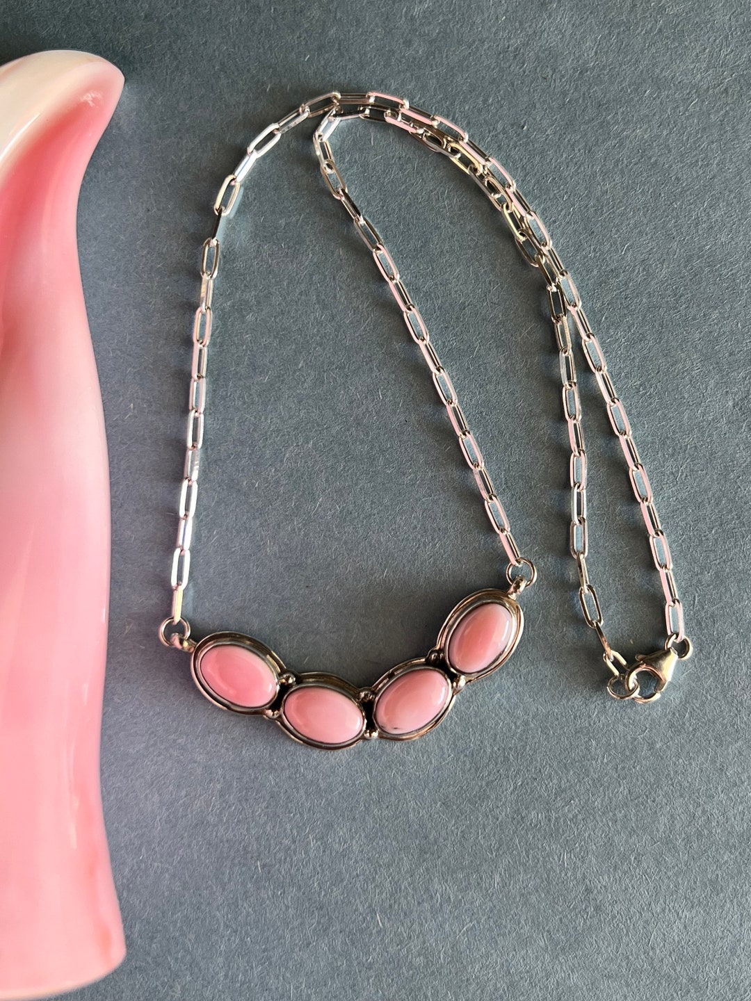 Handmade Pink Conch Shell & Sterling Silver Necklace 18.5 Long - Etsy