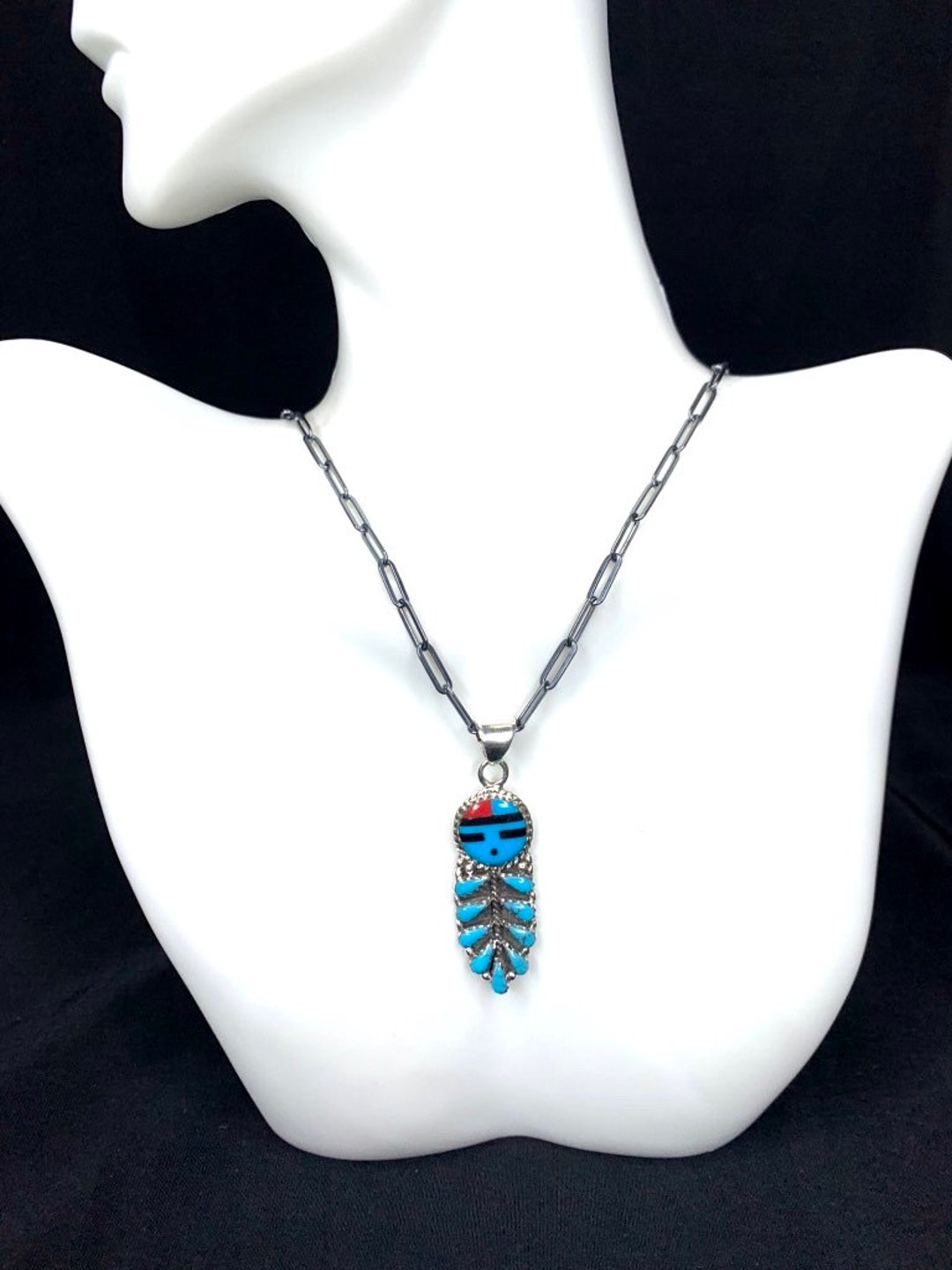 Turquoise Inlay 925 Sterling Silver Southwest Multicolor Sunface ...