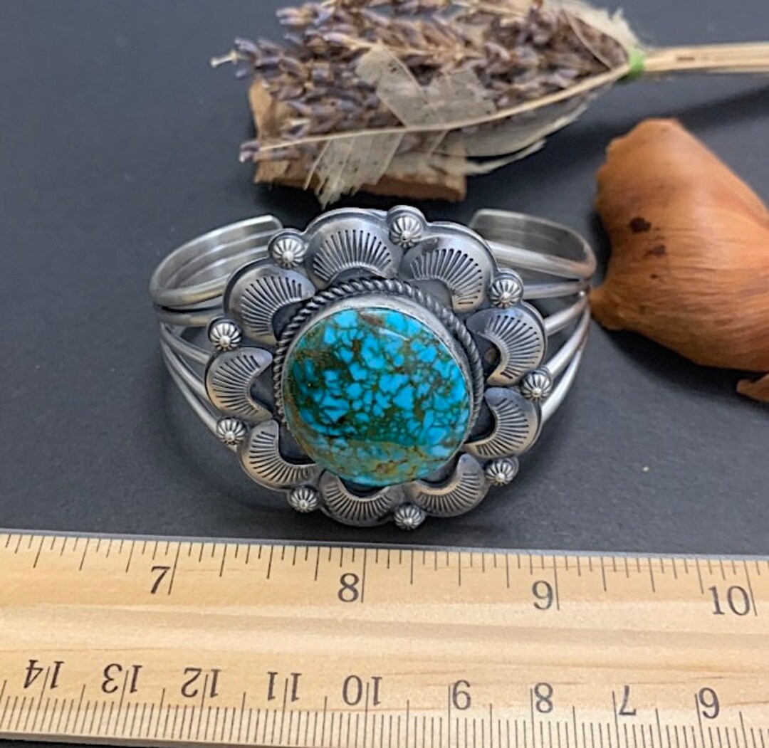 Handmade Kingman Turquoise Cuff Bracelet. 925 Sterling Silver ...