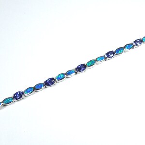 Tanzanite & Blue Fire Opal Inlay Genuine 925 Sterling Silver Link Tennis Bracelet 7-1/2'' - Etsy