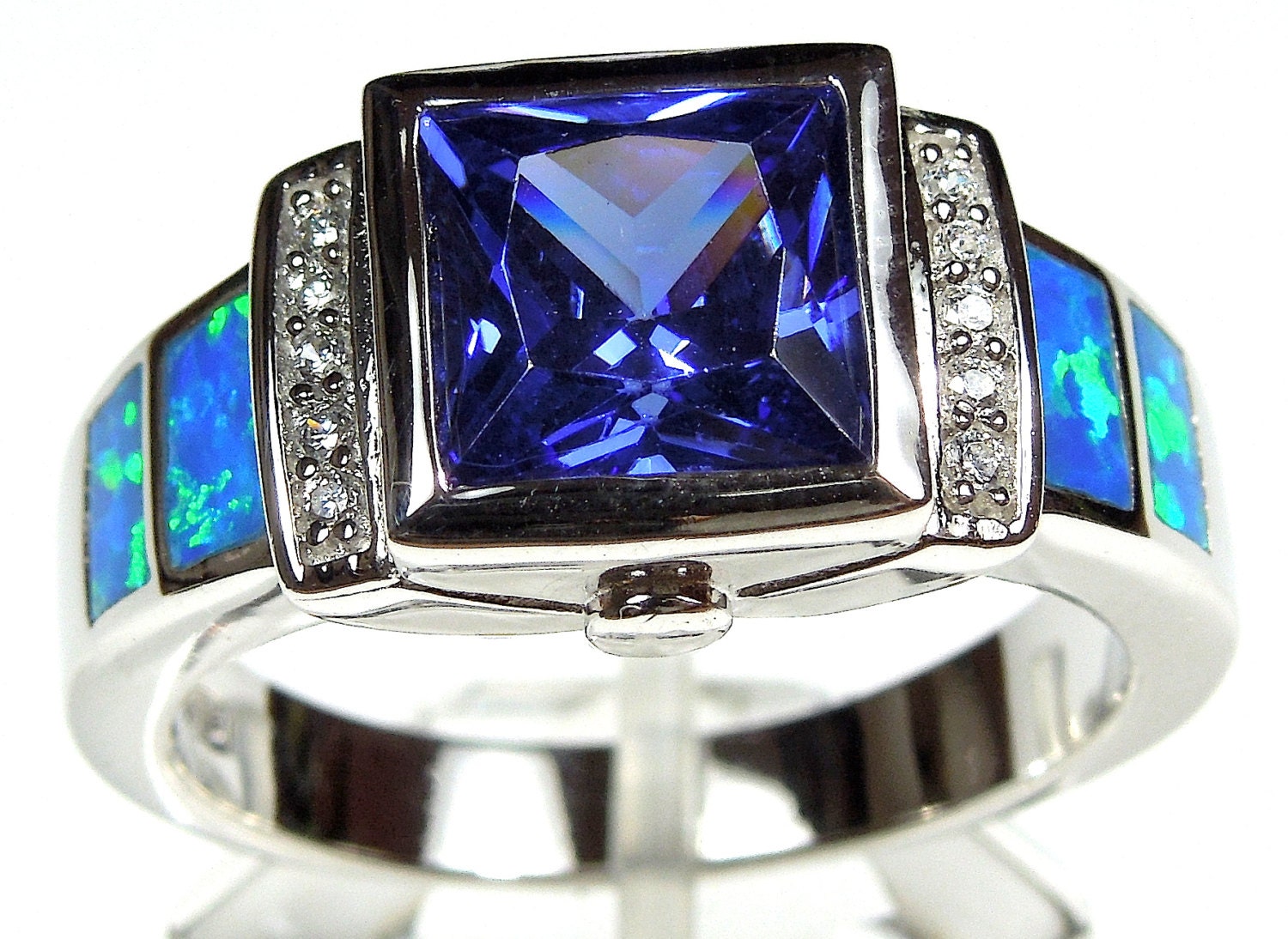 3 Carat Tanzanite & Blue Fire Opal Inlay 925 Sterling Silver - Etsy