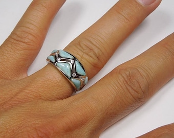 High Quality Genuine AAA Dominican Larimar Inlay 925 Sterling Silver ...