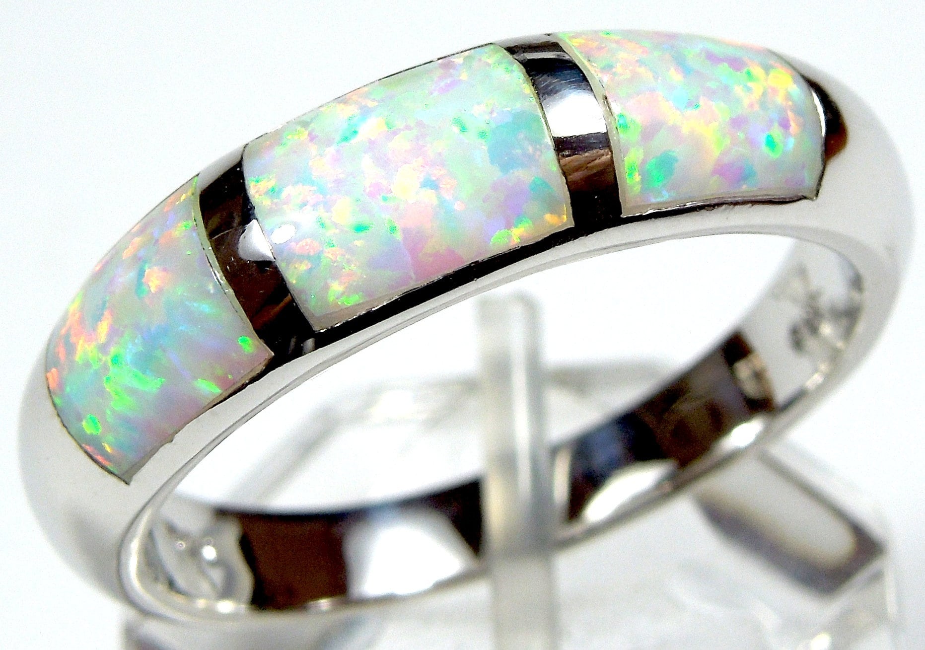 White Fire Opal Inlay 925 Sterling Silver Men's Woman - Etsy