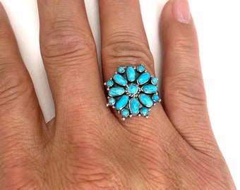 Kingman Turquoise Cluster Ring Sterling Silver Turquoise Big Ring ...
