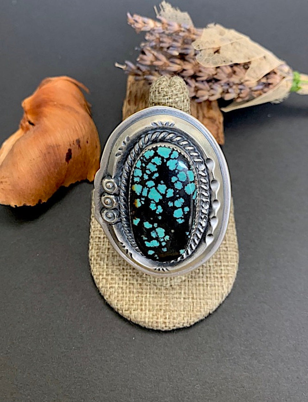 Huge Blue Lander Turquoise Adjustable Ring. Navajo Made Natural High ...