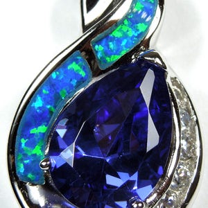 3 Cts Tanzanite & Blue Fire Opal Inlay 925 Sterling Silver Pendant - Etsy
