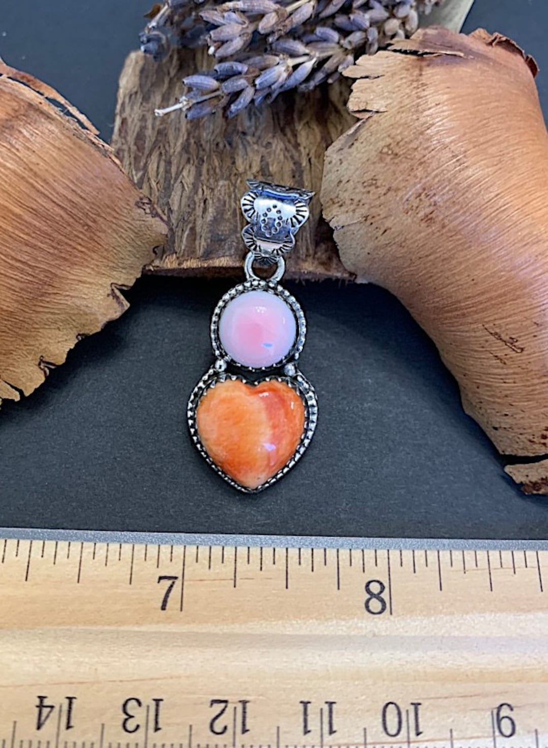 Spiny Oyster, Pink Conch & Sterling Silver Heart Pendant. Genuine ...