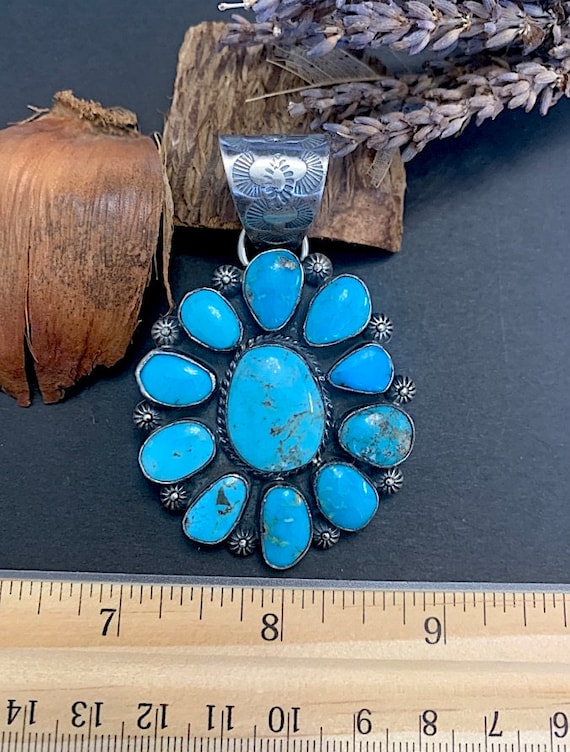 Genuine Kingman Turquoise Cluster Pendant, Navajo Mad… - Gem