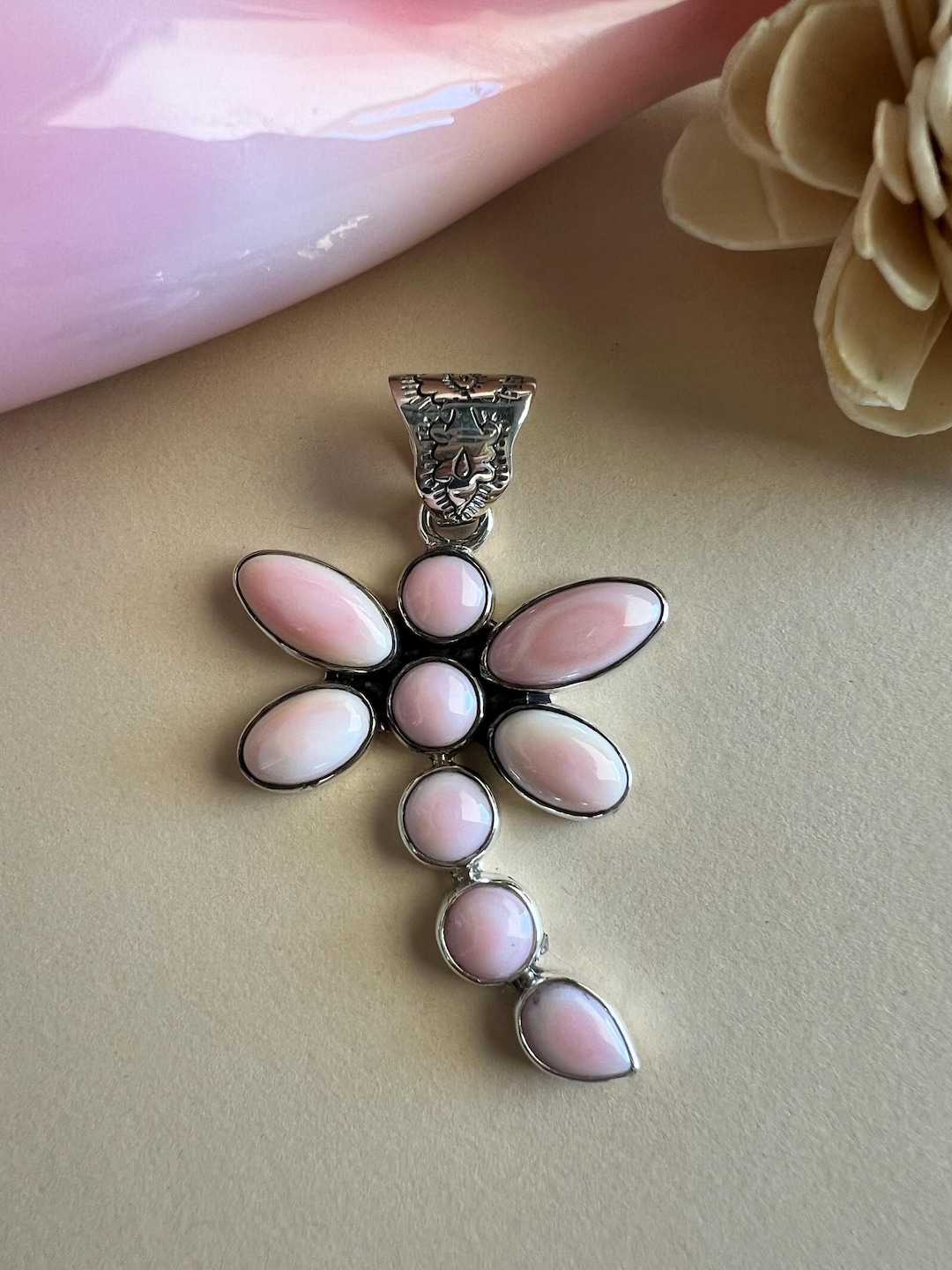 Pink Queen Conch Shell Sterling Silver Dragonfly Pendant - Etsy