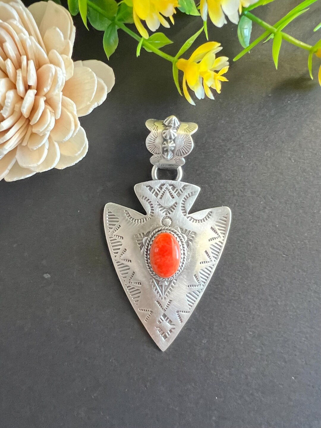 Handcrafted Spiny Oyster Shell 925 Sterling Silver Arrowhead Pendant - Etsy