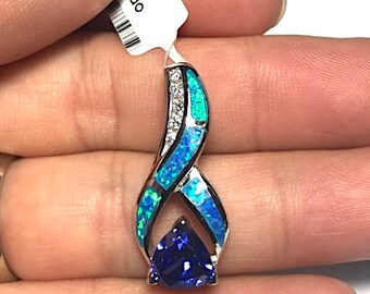 Tanzanite & Blue Fire Opal Inlay Solid 925 Sterling Silver | Etsy