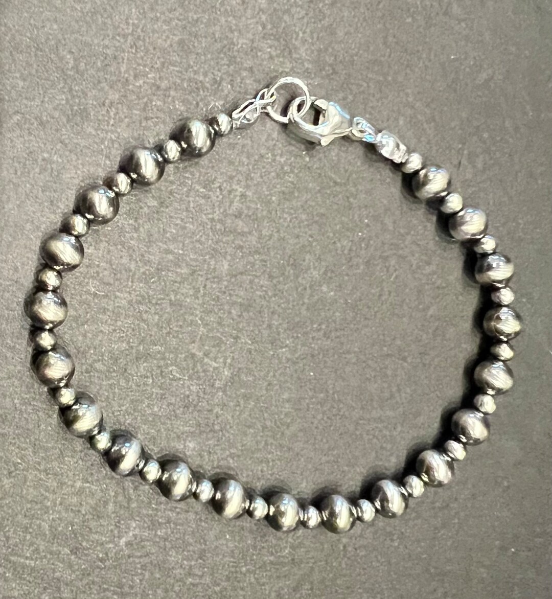Navajo Sterling Silver Beads Bracelet 7.5” Long. Made in USA - Etsy