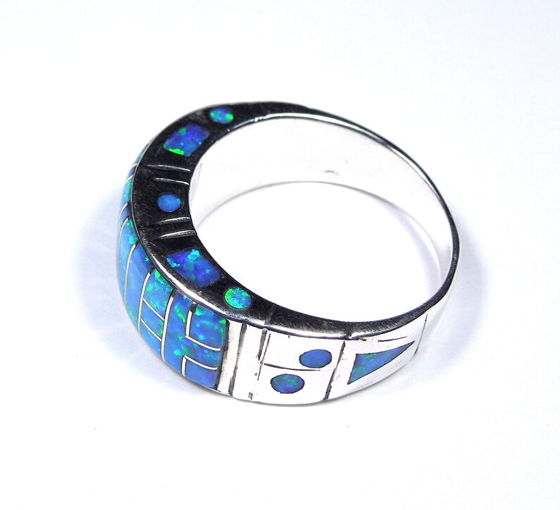 Handcrafted Blue Fire Opal Inlay Genuine 925 Sterling Silver - Etsy